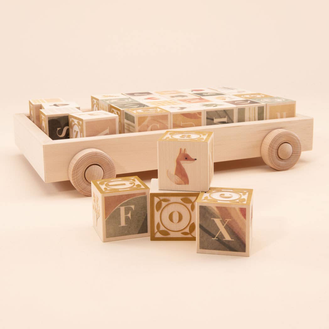 Uncle Goose Watercolor ABC Blocks with Wagon - Wooden Blocks TAYLOR + MAX